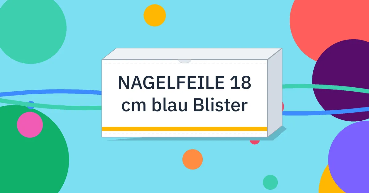 Symbolbild: Packung mit der Aufschrift NAGELFEILE 18 cm blau Blister (PZN 01587243) – Verfügbarkeit und Bezug in Apotheken in Frankfurt am Main