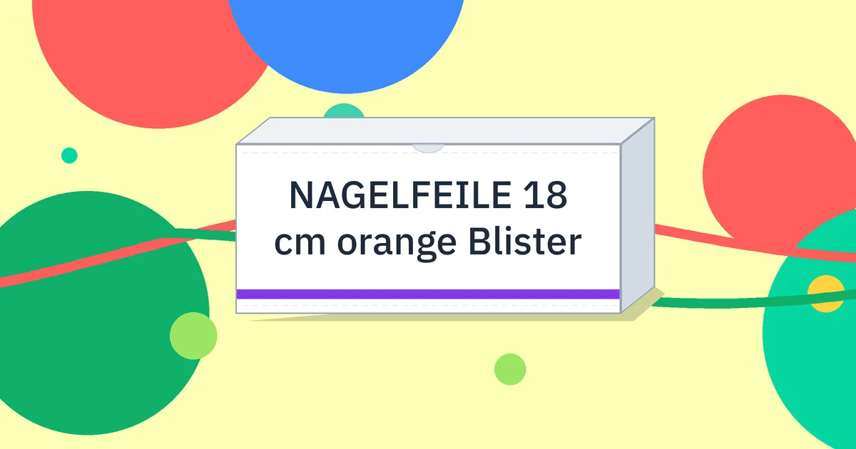 Symbolbild: Packung mit der Aufschrift NAGELFEILE 18 cm orange Blister (PZN 01587237) – Verfügbarkeit und Bezug in Apotheken in Frankfurt am Main