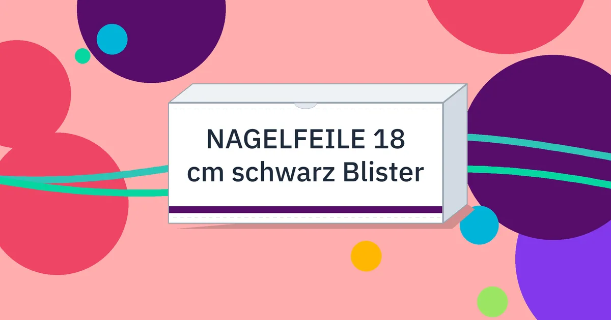 Symbolbild: Packung mit der Aufschrift NAGELFEILE 18 cm schwarz Blister (PZN 10349672) – Verfügbarkeit und Bezug in Apotheken in Frankfurt am Main