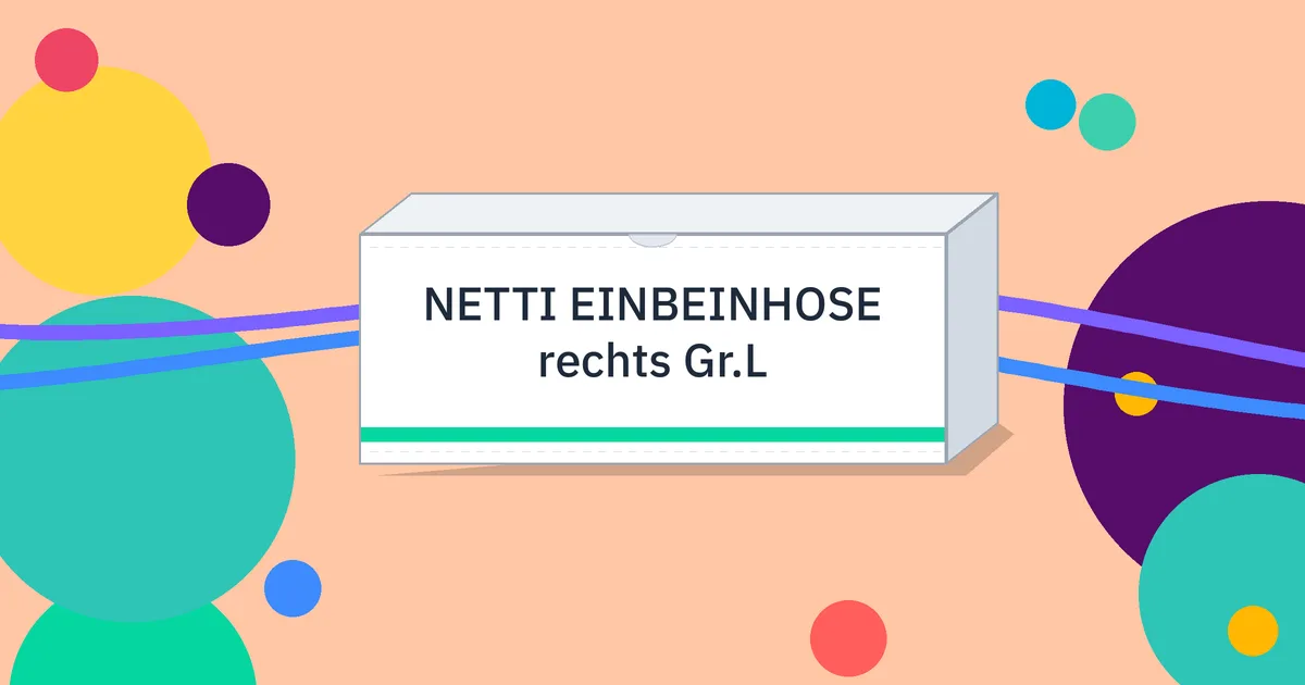 Symbolbild: Packung mit der Aufschrift NETTI EINBEINHOSE rechts Gr.L (PZN 05517937) – Verfügbarkeit und Bezug in Apotheken in Frankfurt am Main