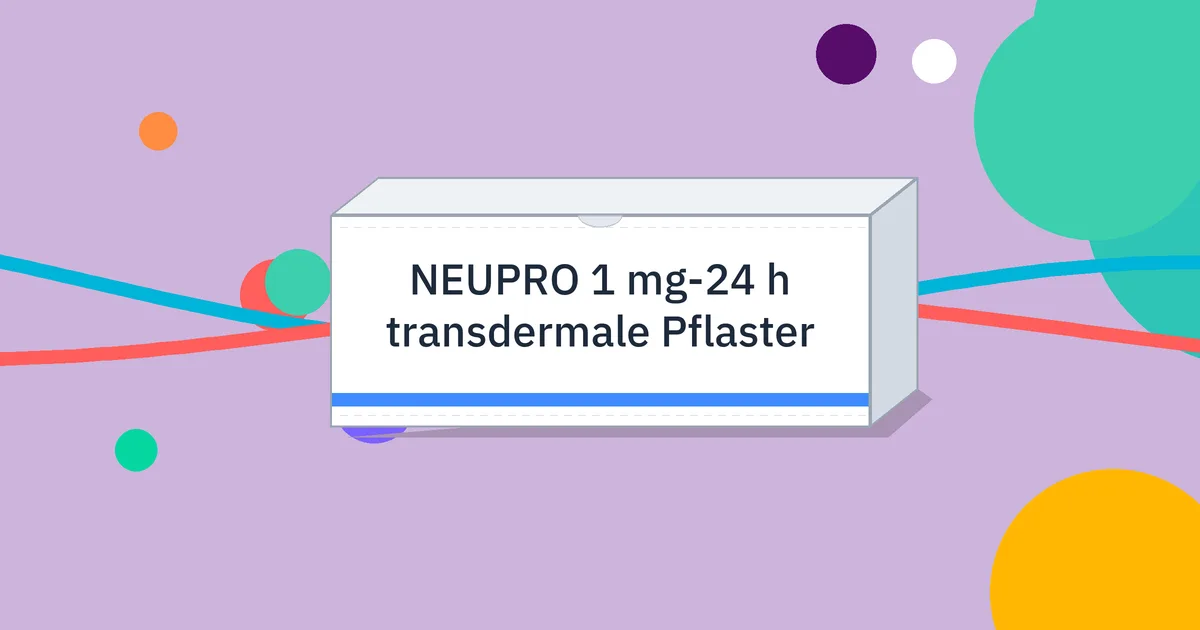 Symbolbild: Packung mit der Aufschrift NEUPRO 1 mg-24 h transdermale Pflaster (PZN 13982619) – Verfügbarkeit und Bezug in Apotheken in Frankfurt am Main