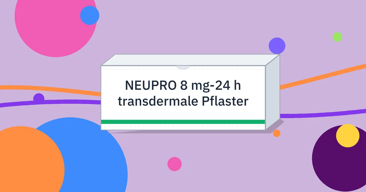 Symbolbild: Packung mit der Aufschrift NEUPRO 8 mg-24 h transdermale Pflaster (PZN 10552396) – Verfügbarkeit und Bezug in Apotheken in Frankfurt am Main