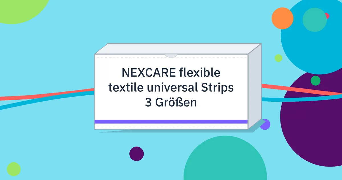 Symbolbild: Packung mit der Aufschrift NEXCARE flexible textile universal Strips 3 Größen (PZN 16229153) – Verfügbarkeit und Bezug in Apotheken in Frankfurt am Main