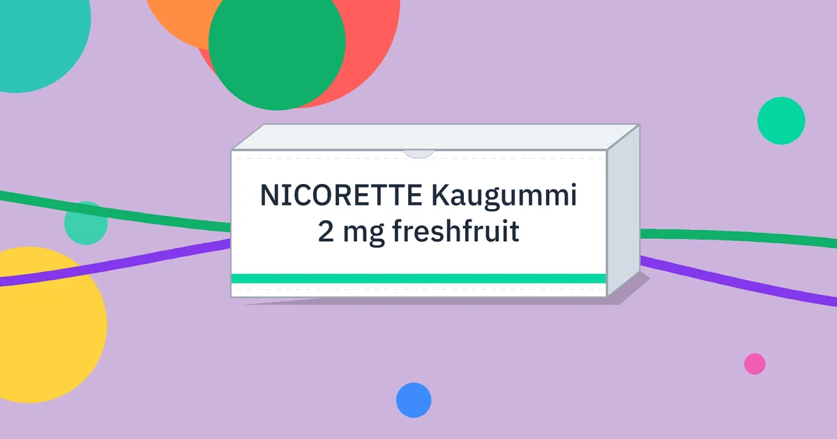 Symbolbild: Packung mit der Aufschrift NICORETTE Kaugummi 2 mg freshfruit (PZN 07274663) – Verfügbarkeit und Bezug in Apotheken in Frankfurt am Main