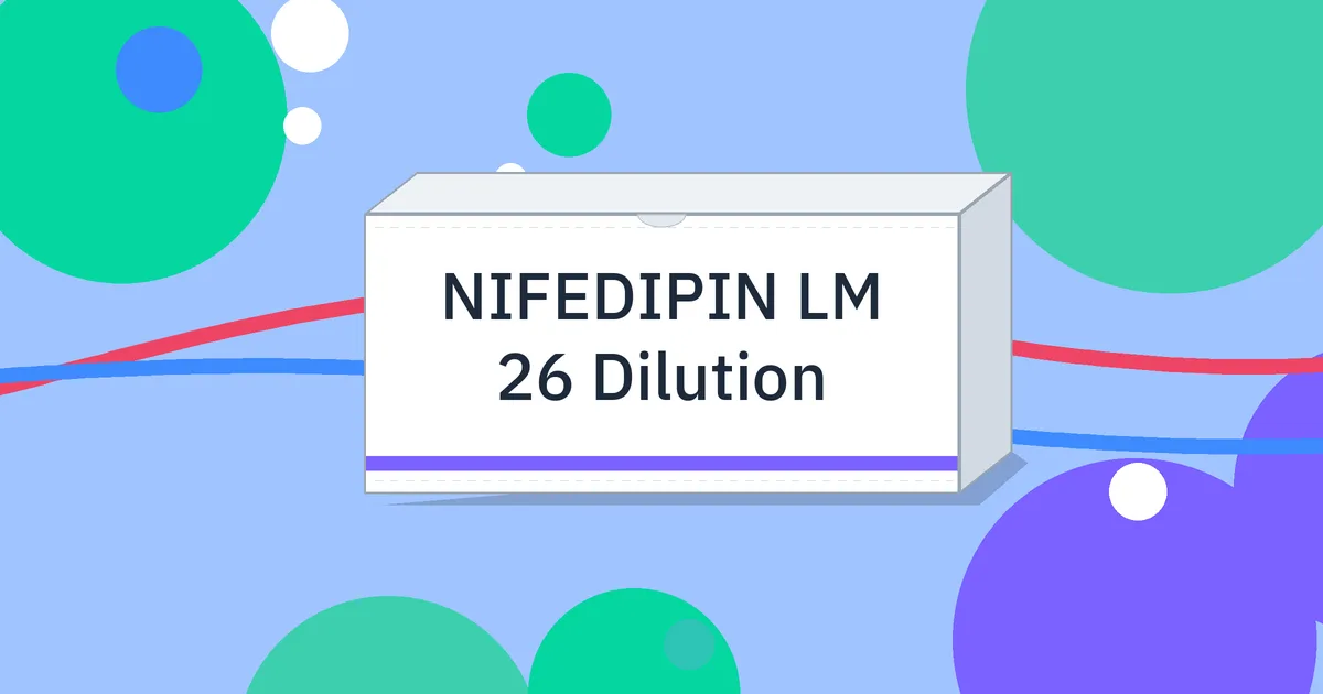 Symbolbild: Packung mit der Aufschrift NIFEDIPIN LM 26 Dilution (PZN 12969700) – Verfügbarkeit und Bezug in Apotheken in Frankfurt am Main