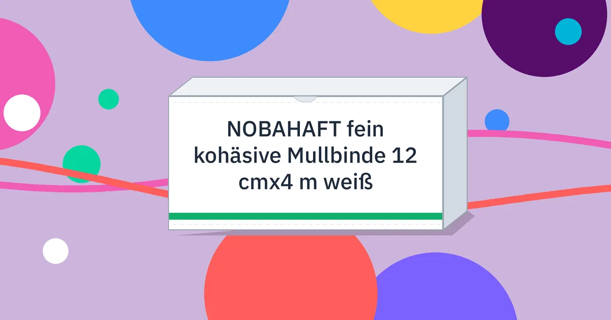 Symbolbild: Packung mit der Aufschrift NOBAHAFT fein kohäsive Mullbinde 12 cmx4 m weiß (PZN 01329127) – Verfügbarkeit und Bezug in Apotheken in Frankfurt am Main