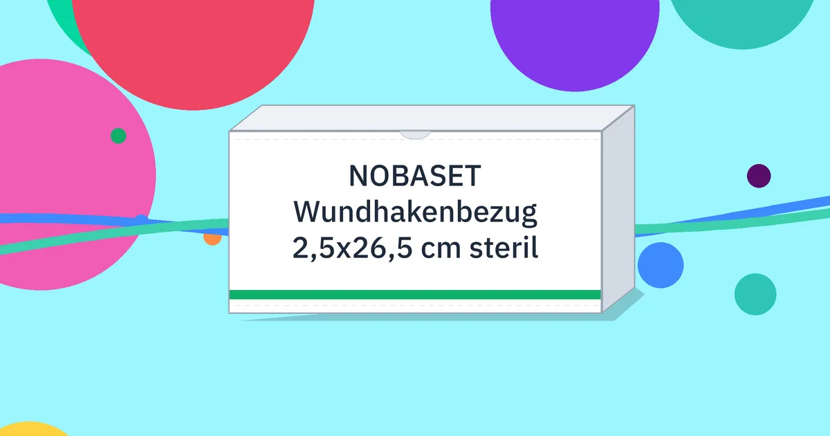 Symbolbild: Packung mit der Aufschrift NOBASET Wundhakenbezug 2,5x26,5 cm steril (PZN 18266661) – Verfügbarkeit und Bezug in Apotheken in Frankfurt am Main
