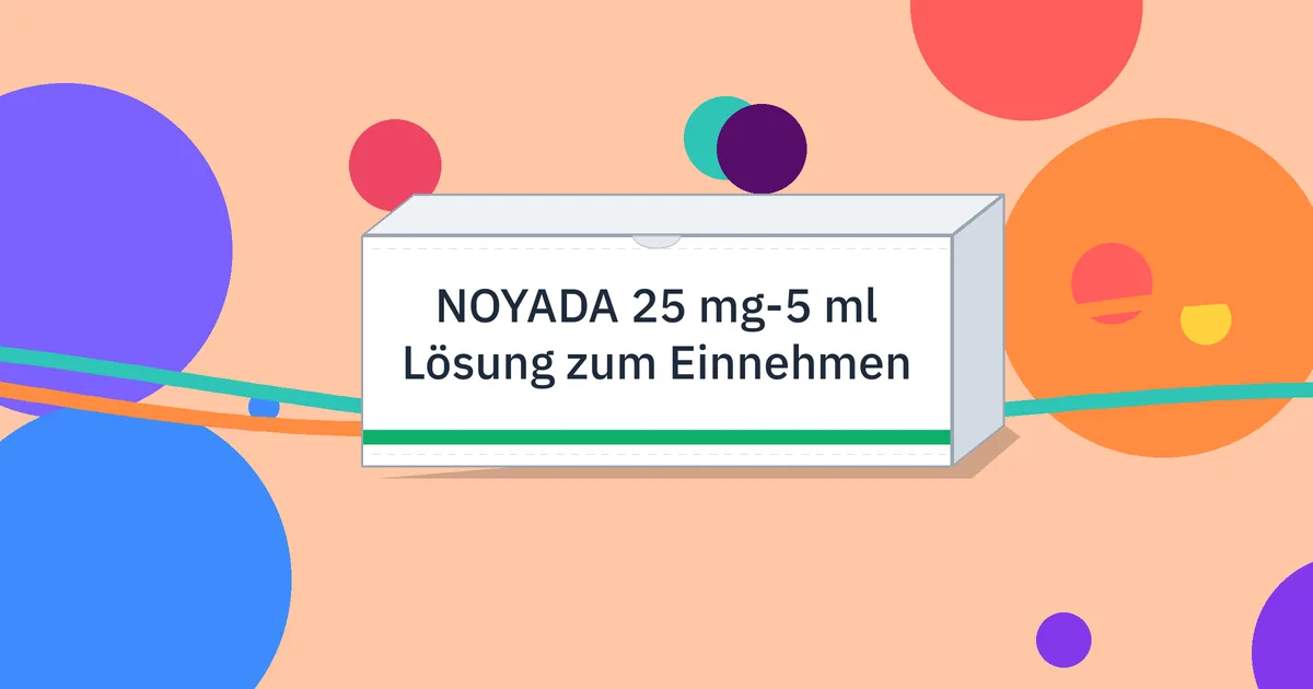 Symbolbild: Packung mit der Aufschrift NOYADA 25 mg-5 ml Lösung zum Einnehmen (PZN 17627364) – Verfügbarkeit und Bezug in Apotheken in Frankfurt am Main