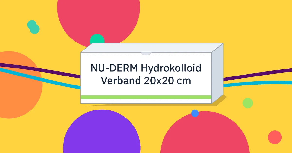 Symbolbild: Packung mit der Aufschrift NU-DERM Hydrokolloid Verband 20x20 cm (PZN 03161407) – Verfügbarkeit und Bezug in Apotheken in Frankfurt am Main