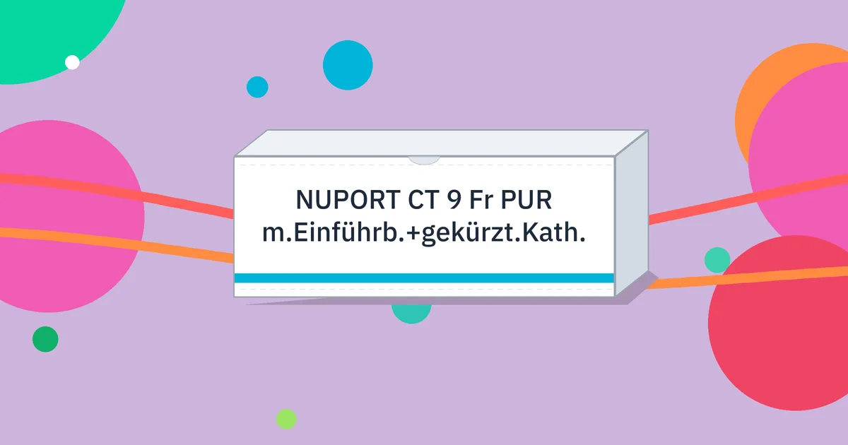 Symbolbild: Packung mit der Aufschrift NUPORT CT 9 Fr PUR m.Einführb.+gekürzt.Kath. (PZN 12396322) – Verfügbarkeit und Bezug in Apotheken in Frankfurt am Main