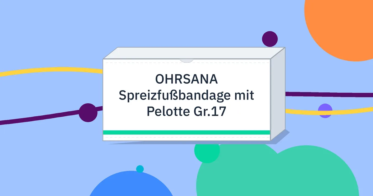 Symbolbild: Packung mit der Aufschrift OHRSANA Spreizfußbandage mit Pelotte Gr.17 (PZN 02670182) – Verfügbarkeit und Bezug in Apotheken in Frankfurt am Main
