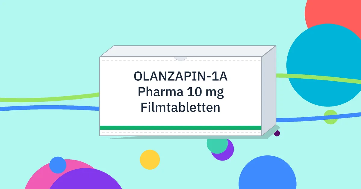 Symbolbild: Packung mit der Aufschrift OLANZAPIN-1A Pharma 10 mg Filmtabletten (PZN 09064042) – Verfügbarkeit und Bezug in Apotheken in Frankfurt am Main