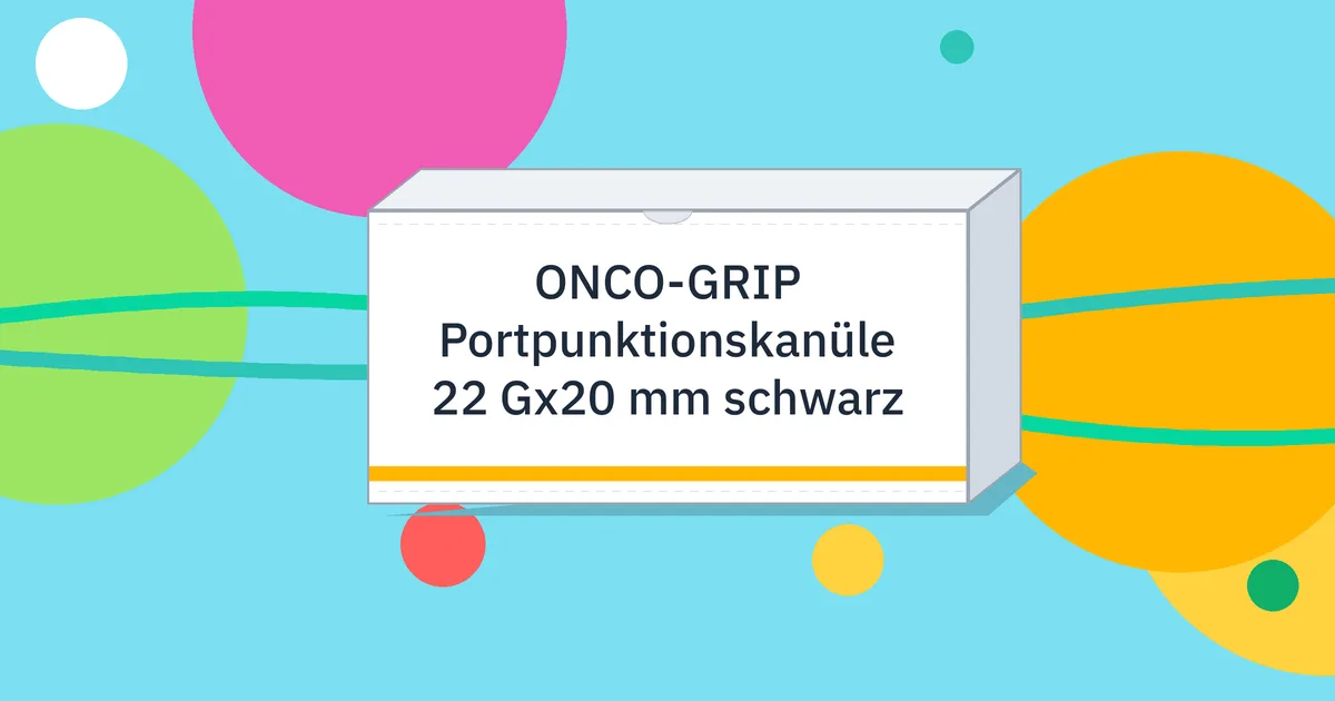 Symbolbild: Packung mit der Aufschrift ONCO-GRIP Portpunktionskanüle 22 Gx20 mm schwarz (PZN 09199871) – Verfügbarkeit und Bezug in Apotheken in Frankfurt am Main