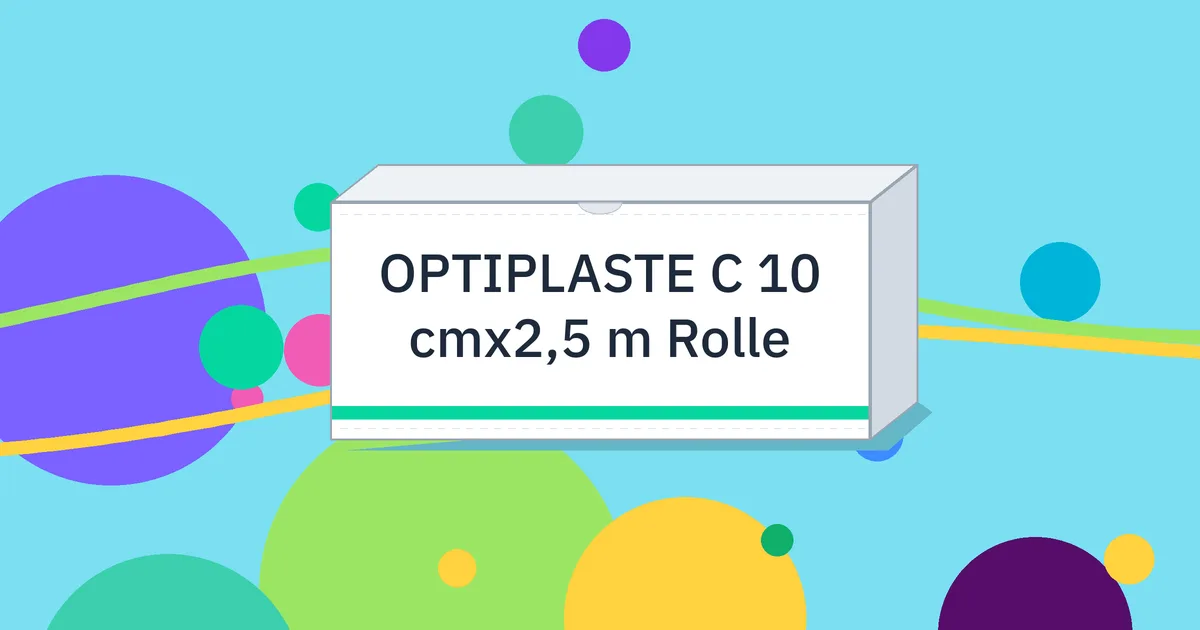 Symbolbild: Packung mit der Aufschrift OPTIPLASTE C 10 cmx2,5 m Rolle (PZN 01129782) – Verfügbarkeit und Bezug in Apotheken in Frankfurt am Main