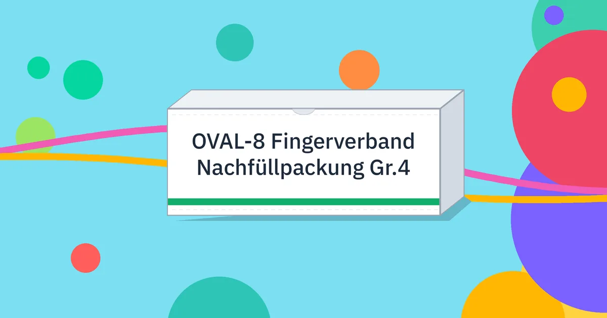 Symbolbild: Packung mit der Aufschrift OVAL-8 Fingerverband Nachfüllpackung Gr.4 (PZN 12775580) – Verfügbarkeit und Bezug in Apotheken in Frankfurt am Main