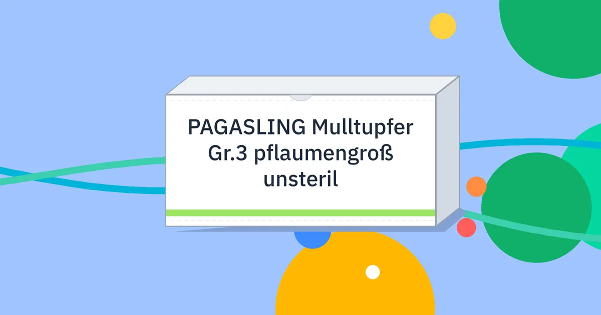 Symbolbild: Packung mit der Aufschrift PAGASLING Mulltupfer Gr.3 pflaumengroß unsteril (PZN 16327594) – Verfügbarkeit und Bezug in Apotheken in Frankfurt am Main
