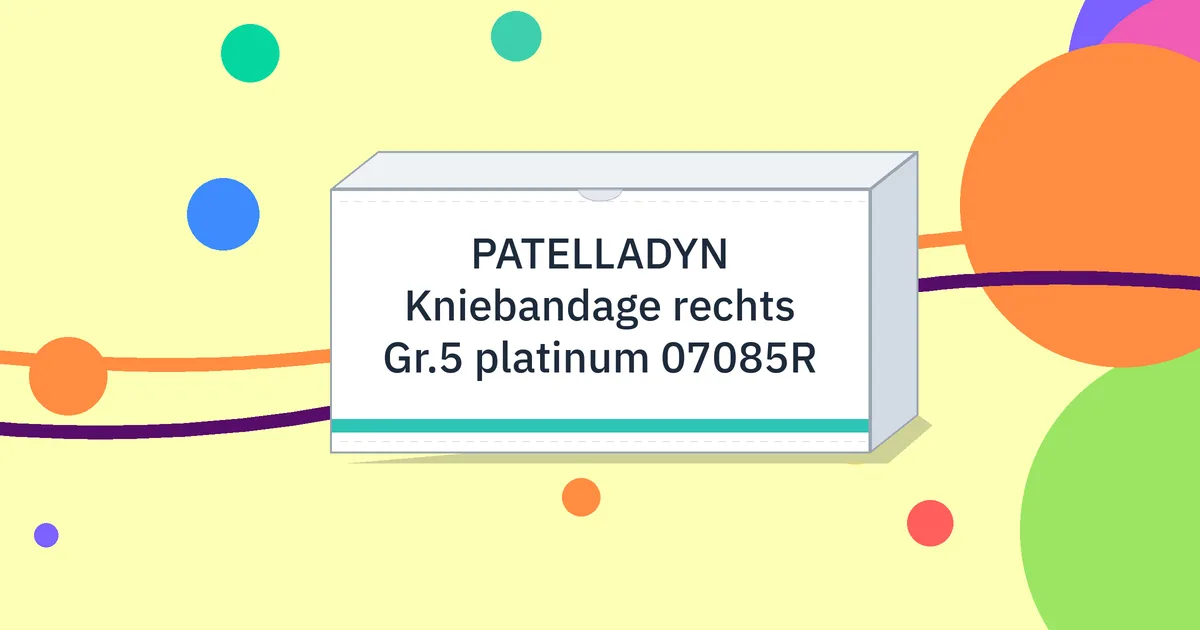 Symbolbild: Packung mit der Aufschrift PATELLADYN Kniebandage rechts Gr.5 platinum 07085R (PZN 08438109) – Verfügbarkeit und Bezug in Apotheken in Frankfurt am Main