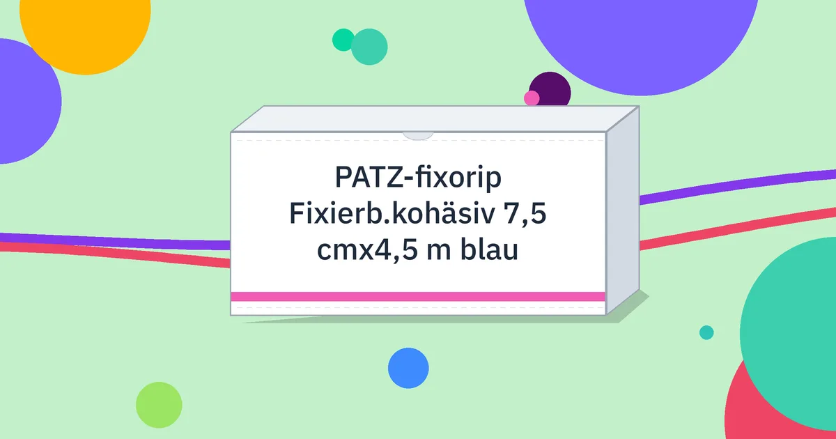 Symbolbild: Packung mit der Aufschrift PATZ-fixorip Fixierb.kohäsiv 7,5 cmx4,5 m blau (PZN 10786958) – Verfügbarkeit und Bezug in Apotheken in Frankfurt am Main