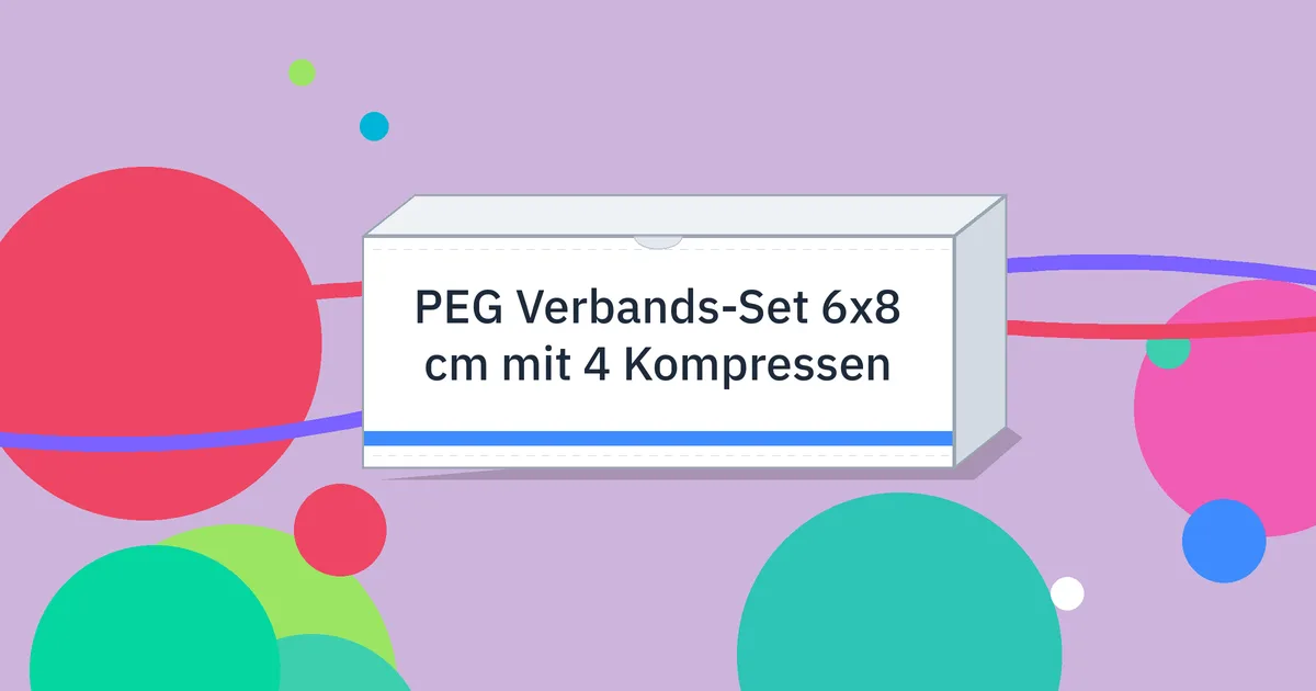 Symbolbild: Packung mit der Aufschrift PEG Verbands-Set 6x8 cm mit 4 Kompressen (PZN 15528712) – Verfügbarkeit und Bezug in Apotheken in Frankfurt am Main