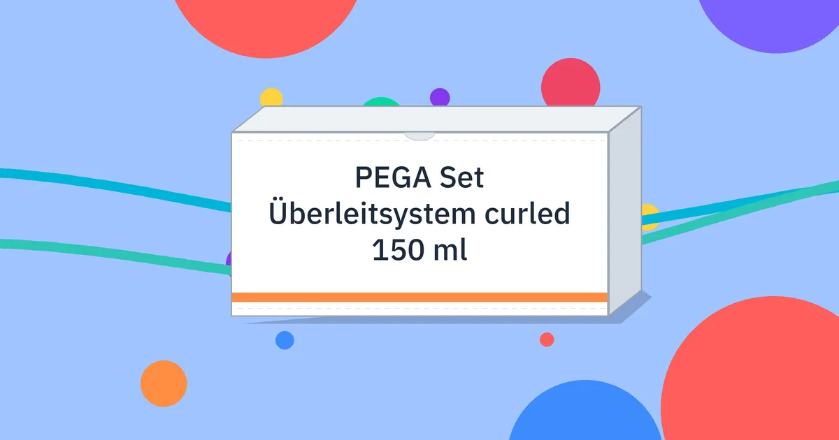 Symbolbild: Packung mit der Aufschrift PEGA Set Überleitsystem curled 150 ml (PZN 11859323) – Verfügbarkeit und Bezug in Apotheken in Frankfurt am Main