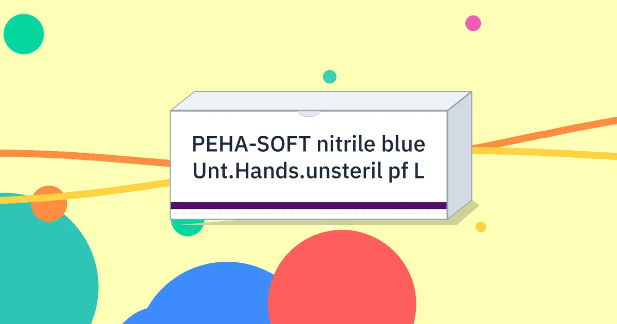 Symbolbild: Packung mit der Aufschrift PEHA-SOFT nitrile blue Unt.Hands.unsteril pf L (PZN 19488091) – Verfügbarkeit und Bezug in Apotheken in Frankfurt am Main