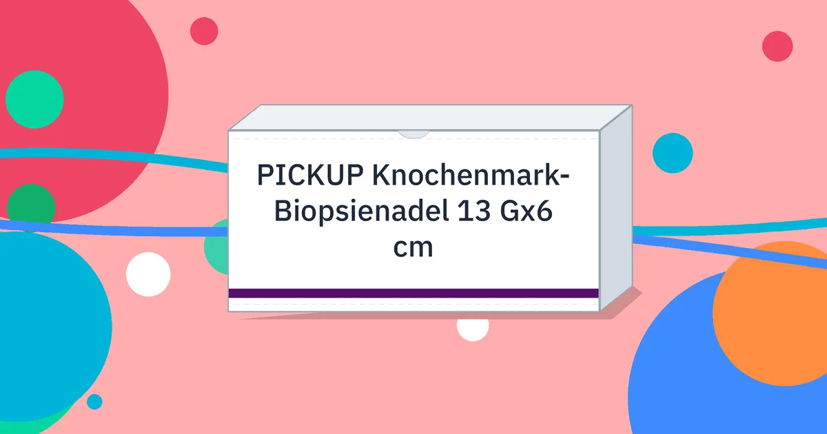Symbolbild: Packung mit der Aufschrift PICKUP Knochenmark-Biopsienadel 13 Gx6 cm (PZN 19276288) – Verfügbarkeit und Bezug in Apotheken in Frankfurt am Main