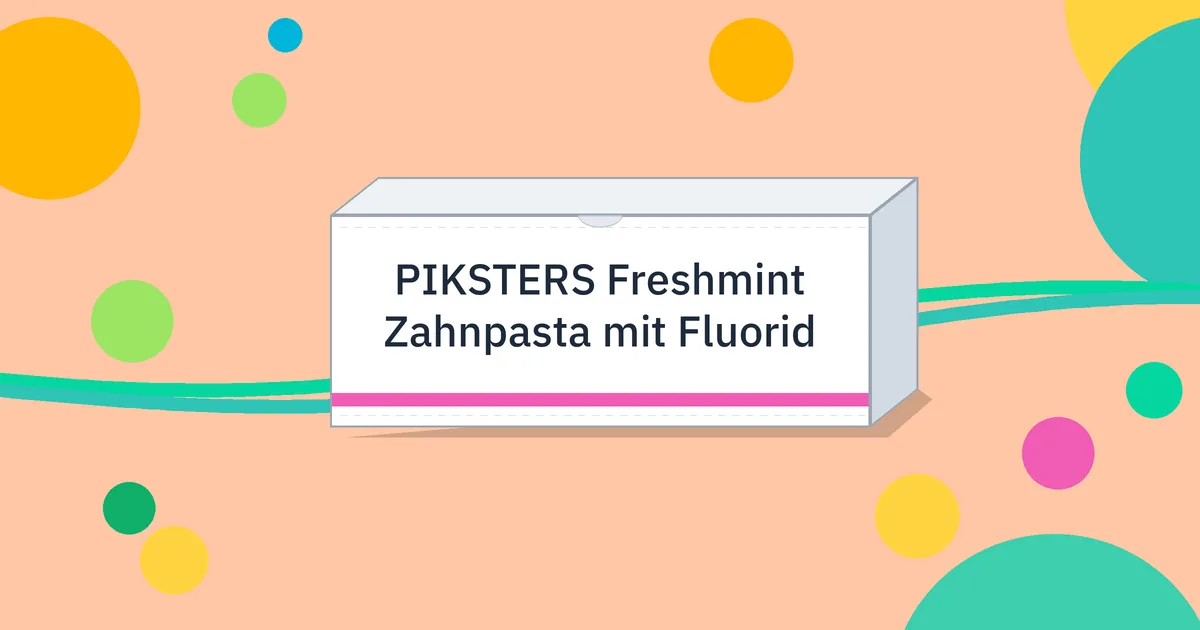 Symbolbild: Packung mit der Aufschrift PIKSTERS Freshmint Zahnpasta mit Fluorid (PZN 18328801) – Verfügbarkeit und Bezug in Apotheken in Frankfurt am Main