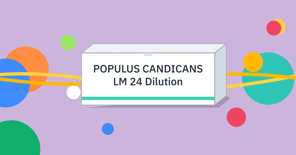 Symbolbild: Packung mit der Aufschrift POPULUS CANDICANS LM 24 Dilution (PZN 13664434) – Verfügbarkeit und Bezug in Apotheken in Frankfurt am Main