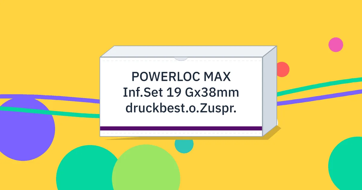 Symbolbild: Packung mit der Aufschrift POWERLOC MAX Inf.Set 19 Gx38mm druckbest.o.Zuspr. (PZN 18816423) – Verfügbarkeit und Bezug in Apotheken in Frankfurt am Main