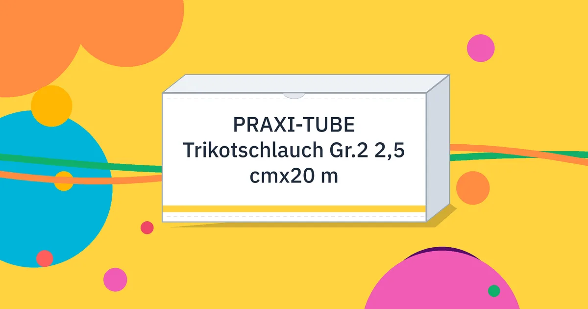 Symbolbild: Packung mit der Aufschrift PRAXI-TUBE Trikotschlauch Gr.2 2,5 cmx20 m (PZN 12828017) – Verfügbarkeit und Bezug in Apotheken in Frankfurt am Main