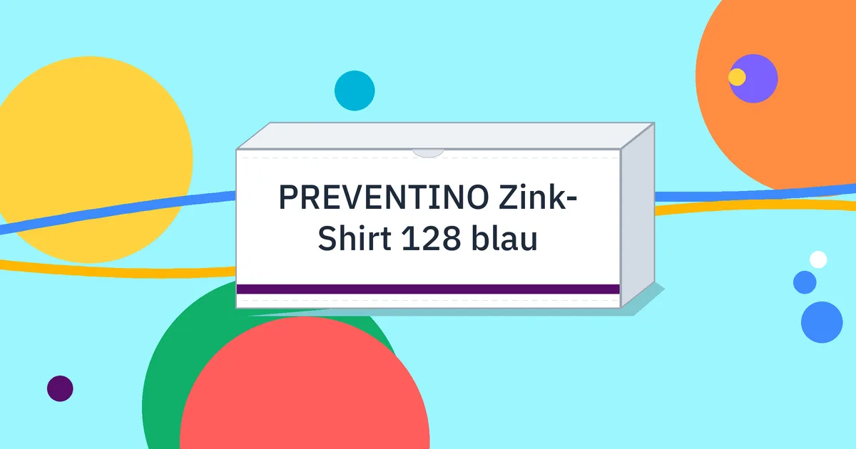 Symbolbild: Packung mit der Aufschrift PREVENTINO Zink-Shirt 128 blau (PZN 12446741) – Verfügbarkeit und Bezug in Apotheken in Frankfurt am Main