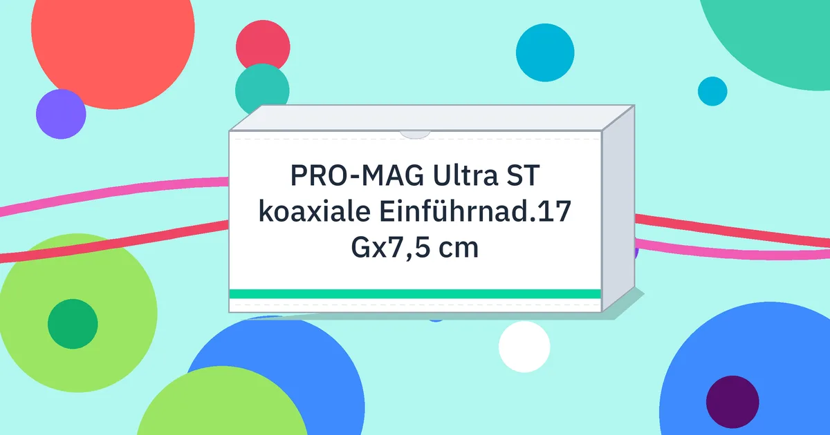 Symbolbild: Packung mit der Aufschrift PRO-MAG Ultra ST koaxiale Einführnad.17 Gx7,5 cm (PZN 06768848) – Verfügbarkeit und Bezug in Apotheken in Frankfurt am Main