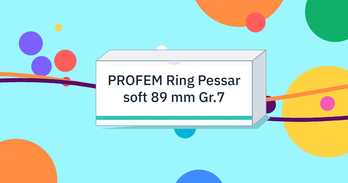 Symbolbild: Packung mit der Aufschrift PROFEM Ring Pessar soft 89 mm Gr.7 (PZN 19292689) – Verfügbarkeit und Bezug in Apotheken in Frankfurt am Main