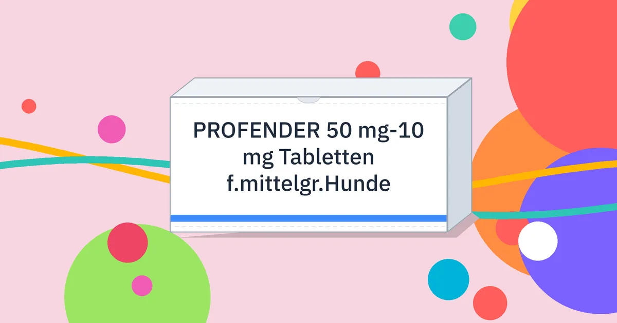 Symbolbild: Packung mit der Aufschrift PROFENDER 50 mg-10 mg Tabletten f.mittelgr.Hunde (PZN 00035599) – Verfügbarkeit und Bezug in Apotheken in Frankfurt am Main