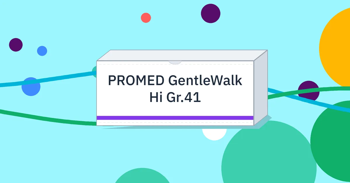 Symbolbild: Packung mit der Aufschrift PROMED GentleWalk Hi Gr.41 (PZN 07294499) – Verfügbarkeit und Bezug in Apotheken in Frankfurt am Main