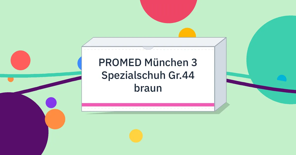 Symbolbild: Packung mit der Aufschrift PROMED München 3 Spezialschuh Gr.44 braun (PZN 05483109) – Verfügbarkeit und Bezug in Apotheken in Frankfurt am Main