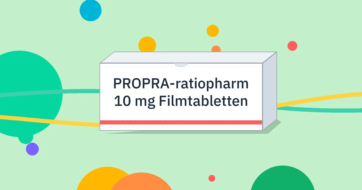 Symbolbild: Packung mit der Aufschrift PROPRA-ratiopharm 10 mg Filmtabletten (PZN 02747246) – Verfügbarkeit und Bezug in Apotheken in Frankfurt am Main