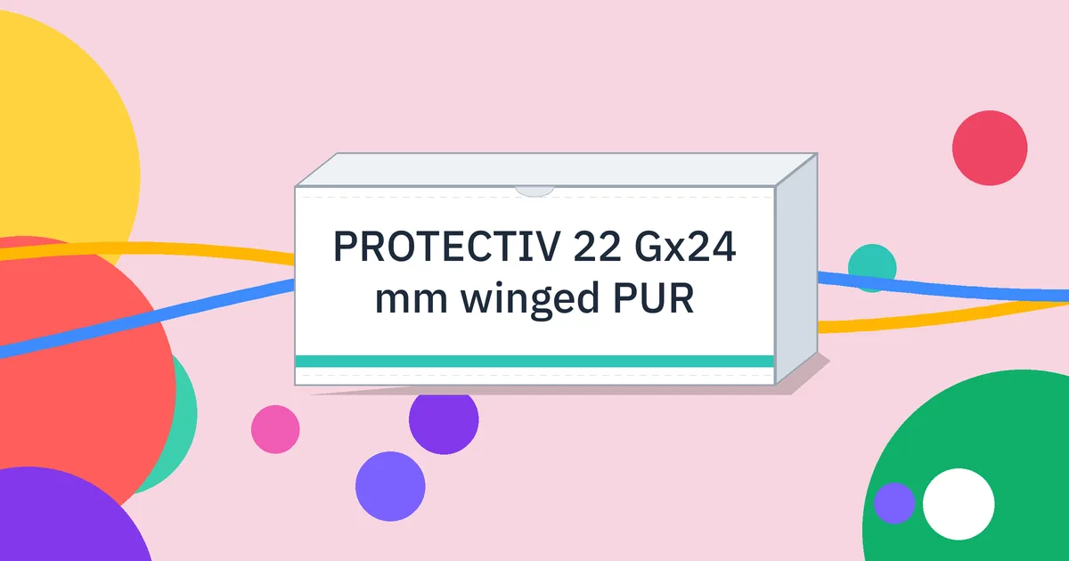 Symbolbild: Packung mit der Aufschrift PROTECTIV 22 Gx24 mm winged PUR (PZN 09104534) – Verfügbarkeit und Bezug in Apotheken in Frankfurt am Main