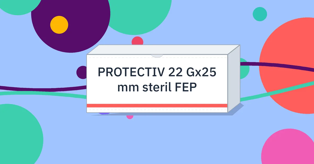 Symbolbild: Packung mit der Aufschrift PROTECTIV 22 Gx25 mm steril FEP (PZN 06447156) – Verfügbarkeit und Bezug in Apotheken in Frankfurt am Main
