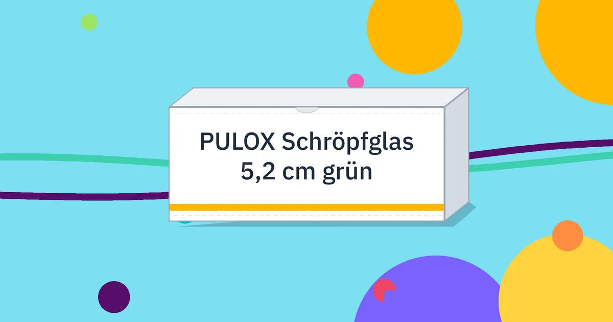 Symbolbild: Packung mit der Aufschrift PULOX Schröpfglas 5,2 cm grün (PZN 11676120) – Verfügbarkeit und Bezug in Apotheken in Frankfurt am Main