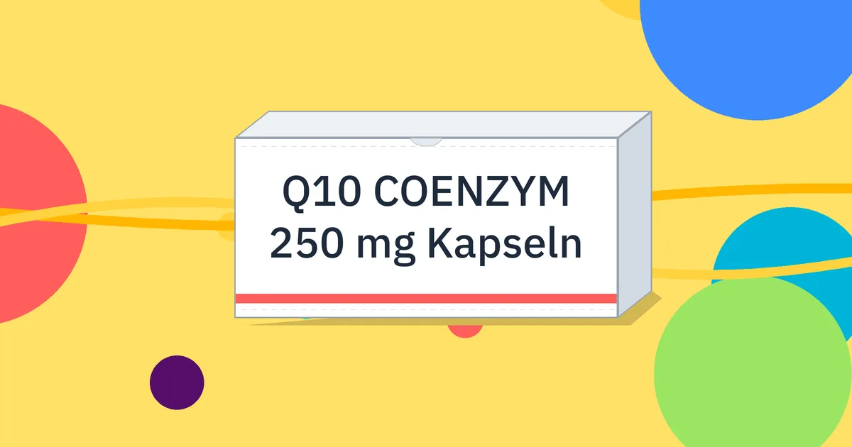 Symbolbild: Packung mit der Aufschrift Q10 COENZYM 250 mg Kapseln (PZN 10309661) – Verfügbarkeit und Bezug in Apotheken in Frankfurt am Main