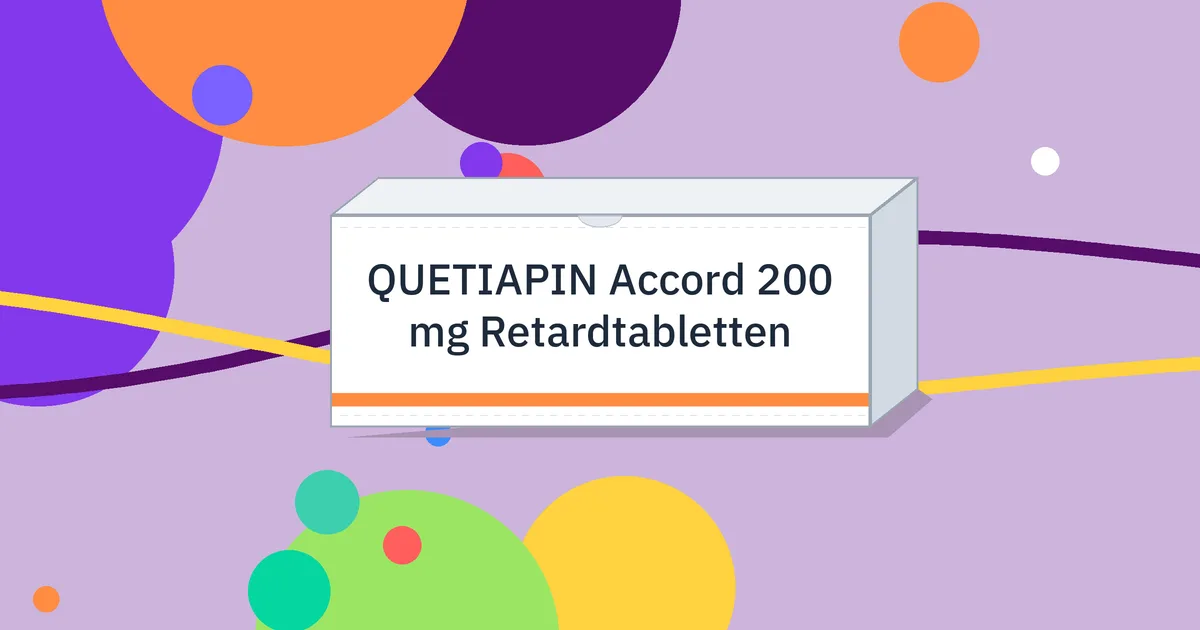 Symbolbild: Packung mit der Aufschrift QUETIAPIN Accord 200 mg Retardtabletten (PZN 15379040) – Verfügbarkeit und Bezug in Apotheken in Frankfurt am Main