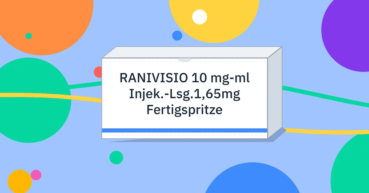 Symbolbild: Packung mit der Aufschrift RANIVISIO 10 mg-ml Injek.-Lsg.1,65mg Fertigspritze (PZN 19297787) – Verfügbarkeit und Bezug in Apotheken in Frankfurt am Main
