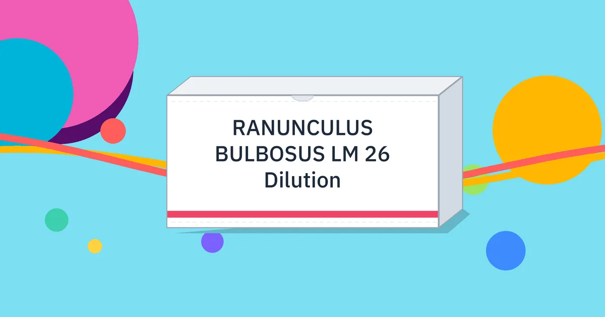 Symbolbild: Packung mit der Aufschrift RANUNCULUS BULBOSUS LM 26 Dilution (PZN 13046363) – Verfügbarkeit und Bezug in Apotheken in Frankfurt am Main