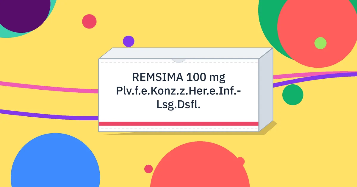 Symbolbild: Packung mit der Aufschrift REMSIMA 100 mg Plv.f.e.Konz.z.Her.e.Inf.-Lsg.Dsfl. (PZN 18497165) – Verfügbarkeit und Bezug in Apotheken in Frankfurt am Main