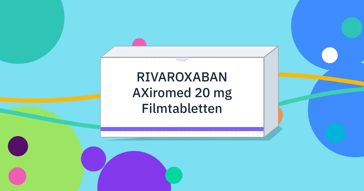 Symbolbild: Packung mit der Aufschrift RIVAROXABAN AXiromed 20 mg Filmtabletten (PZN 20112971) – Verfügbarkeit und Bezug in Apotheken in Frankfurt am Main