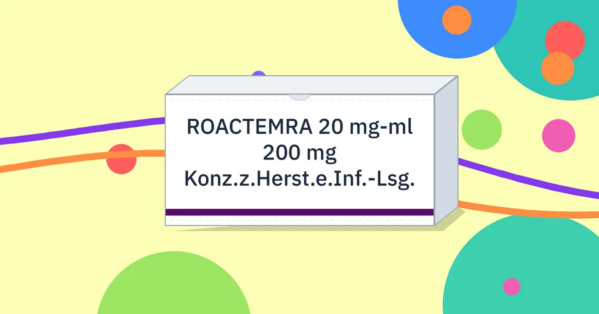 Symbolbild: Packung mit der Aufschrift ROACTEMRA 20 mg-ml 200 mg Konz.z.Herst.e.Inf.-Lsg. (PZN 00426093) – Verfügbarkeit und Bezug in Apotheken in Frankfurt am Main