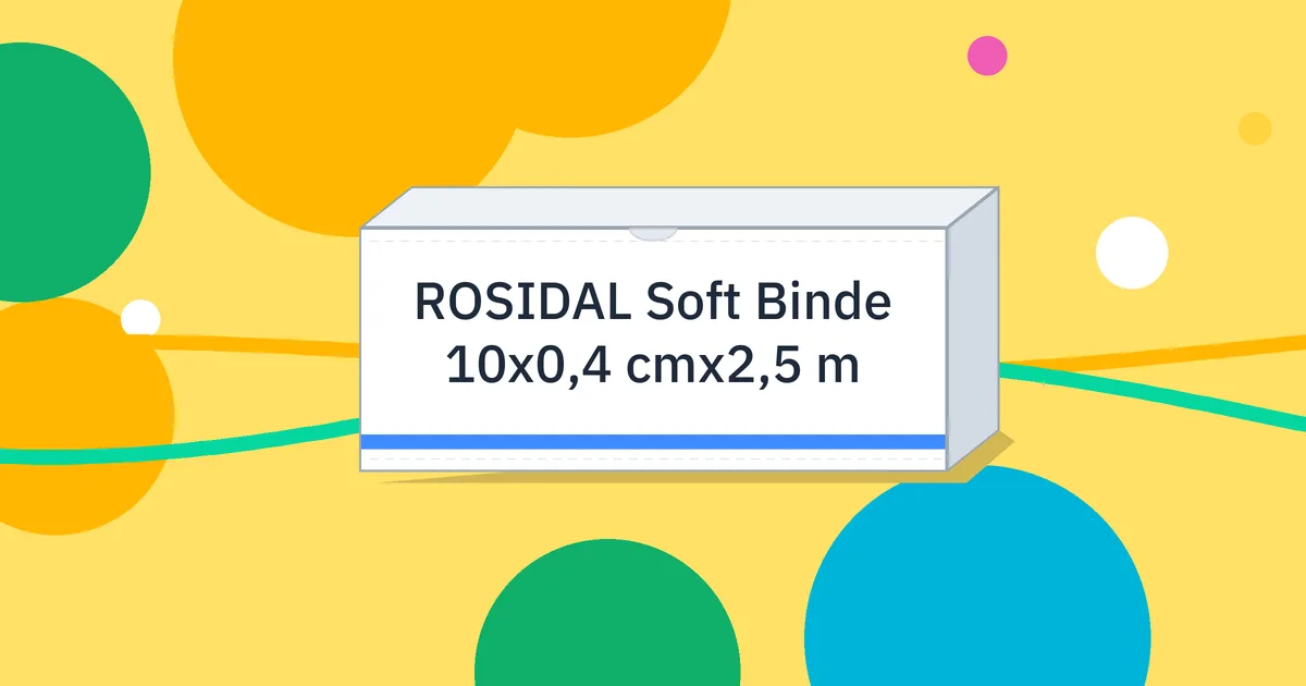 Symbolbild: Packung mit der Aufschrift ROSIDAL Soft Binde 10x0,4 cmx2,5 m (PZN 00886860) – Verfügbarkeit und Bezug in Apotheken in Frankfurt am Main