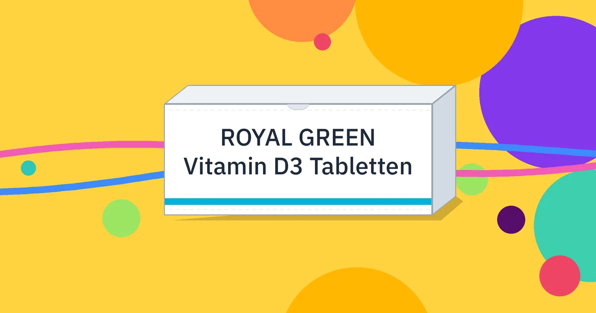 Symbolbild: Packung mit der Aufschrift ROYAL GREEN Vitamin D3 Tabletten (PZN 16504731) – Verfügbarkeit und Bezug in Apotheken in Frankfurt am Main