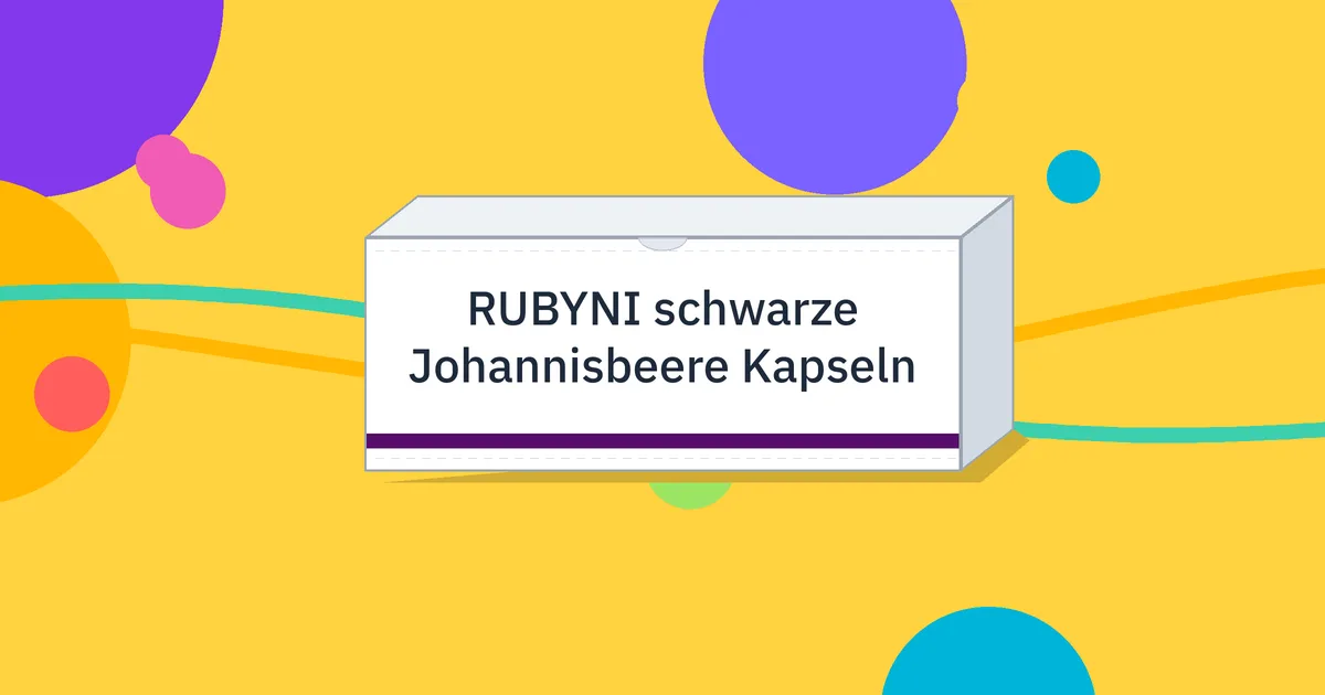 Symbolbild: Packung mit der Aufschrift RUBYNI schwarze Johannisbeere Kapseln (PZN 18682951) – Verfügbarkeit und Bezug in Apotheken in Frankfurt am Main
